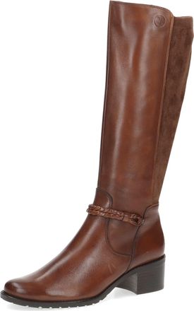 Caprice Damen Hohe Stiefel mit Absatz Airmotion aus Leder bis zum Knie Weite G, Braun (Cognac Comb), 38.5 EU