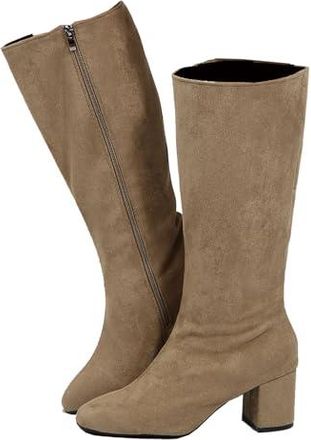 Generic Bottes habill&eacute;es &agrave; talon &eacute;pais et bout pointu pour femme, talon bloc en daim, fermeture &eacute;clair lat&eacute;rale, chaussures d&eacute;contract&eacute;es pour lautomne et lhi