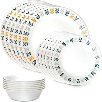 Corelle Corelle Vitrelle 18-teiliges Geschirrset aus Glas, Service für 6 Personen, dreilagig, splitter- und rissfest, Glasteller und Schüssel-Sets, Anders