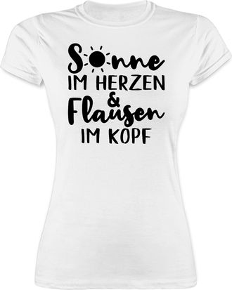 Shirtracer Shirt Damen - Spr&uuml;che Statement mit Spruch - Sonne im Herzen und Flausen im Kopf - schwarz - XL - Wei&szlig; - spruchshirts sprueche t-Shirts Spruchshirt sp