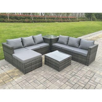 Fimous Rattan Gartesofa Set 7-sitzer Lounge Gartenmöbel Set Wetterfeste Polyrattan Sitzgruppe für Garten, Balkon,Terrasse Dunkelgrau Mischen - Fimous