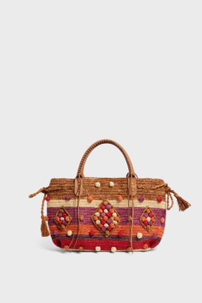 Gerard Darel Sac &agrave; main en raphia ray&eacute; - 24GD RAPHIA - Rouge