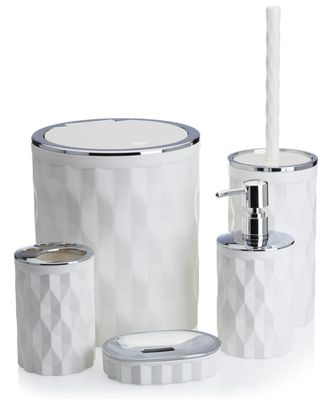 HowHomely Badezimmer Set mit Klob&uuml;rste Seifenspender Zahnputzbecher Seifenablage und M&uuml;lleimer | Silber-Wei&szlig; Badezimmer Zubeh&ouml;r Set | Modern Badaccessoires Set 