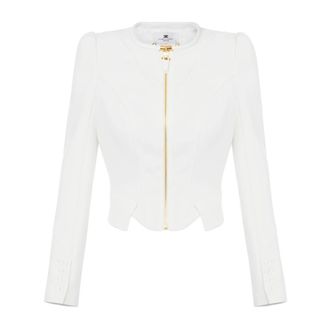 Elisabetta Franchi Doppellagige Jacke aus Cr&ecirc;pe und Satin - - Jackets - Damen - Beige - L