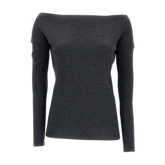 P.A.R.O.S.H. Rippstrick-Pullover mit U-Boot-Ausschnitt - - Knitwear - Damen - Grau - L