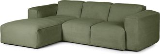 Studio Copenhagen home24 Ecksofa 3-Sitzer mit Longchair Gr&uuml;n Cordstoff Snor 251cm Longchair davorstehend links Modern