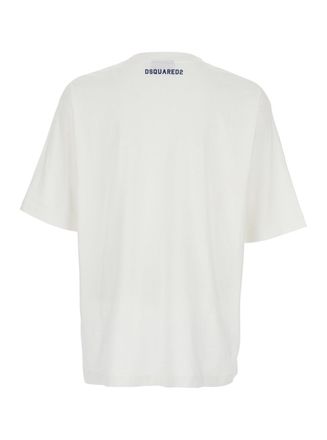 Dsquared2 Mens T-Shirt With Front Logo Print, White Cotton T-Shirts And Polos