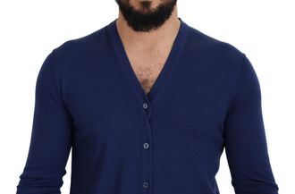 Dolce & Gabbana Mens Virgin Wool Cardigan Blue Clothing