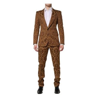 Dolce & Gabbana Homme, Costumes, Brun, Taille: M Costume Sicilia en Jacquard Floral Marron