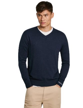 Pepe Jeans London Herren New Andre V Neck Strickwaren, Blau (Dulwich Blue), Large