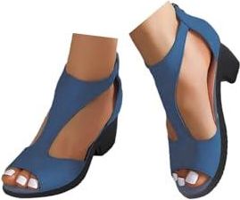 Generic Chaussures &agrave; talons carr&eacute;s pour femme - Bout ouvert - Sangle de cheville - Talon haut - Chaussures de mariage &agrave; bout ouvert - Style d&eacute;contract&eacute; - Sand
