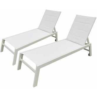 Happy Garden Lot de 2 bains de soleil BARBADOS en textil&egrave;ne blanc - aluminium blanc