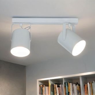 Licht-Erlebnisse Deckenstrahler Wei&szlig; 2-flammig - schwenkbarer & drehbarer Deckenspot - lackierter Stahl - L:38 cm - E27 Fassungen - Spotleuchte K&uuml;che