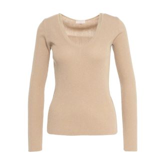 Liu Jo Femme, Pulls, Beige, Taille: 40 FR Pull Beige avec Col en V et Inserts en Tulle