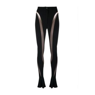 MUGLER Sheer-Panel Leggings mit ausgestellten B&uuml;ndchen - - Trousers - Damen - Schwarzk - M