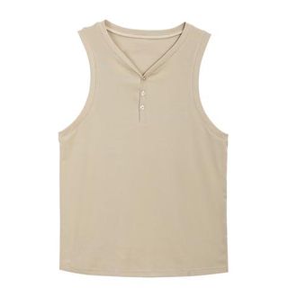Generic Gilet Henley en coton et lin pour homme - D&eacute;bardeurs d&eacute;contract&eacute;s et amples - Couleur unie - En coton et lin - Avec boutons, kaki, XXL