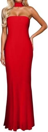 Generic Robe longue d&eacute;t&eacute; moulante pour mariage, cocktail, f&ecirc;te, 2026, Rouge, L