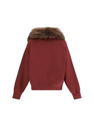 Prada Womens Sweatshirt With A Shearling Collar Bordeaux Cotton Sweatshirts Sweater