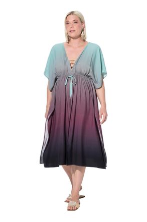 Ulla Popken Damen große Größen Übergrößen Plus Size Kaftan, Farbverlauf, Palmen, V-Ausschnitt, Halbarm Beere 50-56 837090348-2+