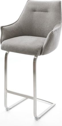 DELIFE Barstuhl Alja-Flex Strukturstoff Soft Grau Freischwinger Flach Edelstahl Silberfarben Taschenfederkern, Barst&uuml;hle