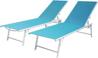 Happy Garden Happy Garden - 2er Set Klappsonnenliegen sicilia aus blauem Textilene - weißes Gestell