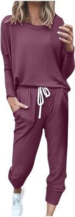 Generic Ensemble de tenue d&eacute;contract&eacute;e pour femme, t-shirt ras du cou &agrave; manches longues et pantalon long en patchwork de couleurs (Dark Purple, XXXXXL)