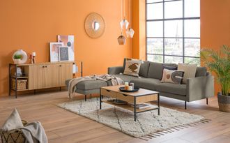 M&oslash;rteens home24 Ecksofa mit Longchair Grau Cordstoff Licia 262 x 82 x 156cm Longchair davorstehend links Skandi