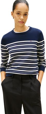Tommy Hilfiger Damen CO Jersey FINE GG LS C-NK SWT WW0WW44984 Pullover Sweater, Blau (Dark Night Navy/Calico Multi STP), XXL, Blau (Dark Night Navy/Calico Multi STP)