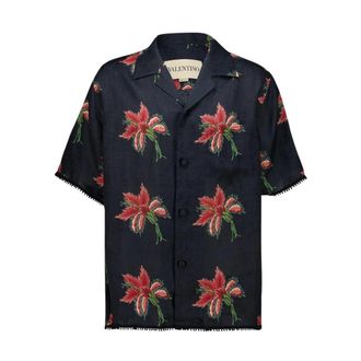 Valentino Garavani Leinen-Bowlinghemd mit Papier-Blumenprint - - Shirts - Herren - Mehrfarbig - L
