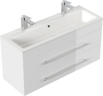 Magnolia Home Badm&ouml;bel Mars 1000 f&uuml;r 2 H&auml;hne 100x36cm mit 2 SoftClose Schubladen Weiss Hochglanz