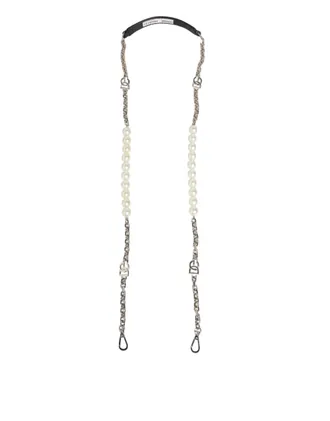 Dolce & Gabbana Womens Black Leather Pearl Chain Bag Accessory Shoulder Strap Real Brass+plastic+40lf