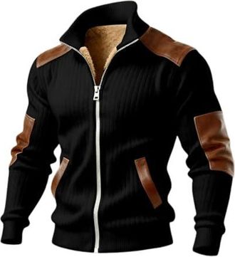 Generic Mymyguoe Veste polaire vintage pour homme - Veste de pilote doubl&eacute;e chaude - Veste dhiver chaude - Veste de travail chaude - Col rabattu - Manteau pol