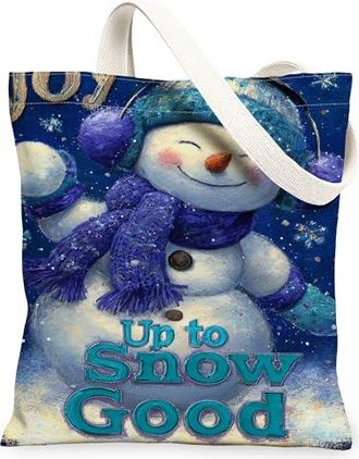 Generic Sacs fourre-tout en toile motif bonhomme de neige dhiver, joyeuse sc&egrave;ne de neige, sacs d&eacute;picerie, sacs d&eacute;picerie r&eacute;utilisables, r&eacute;tro, l&eacute;gers, lavable