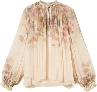 Twinset Femme, Blouses et Chemises, Beige, Taille: 40 FR Blouse tiss&eacute;e &agrave; imprim&eacute; floral
