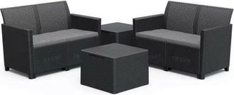 Keter Set 2 Sofas + 2 Couchtische Container claire doppelsofa aufbewahrungstisch Graphit - Keter