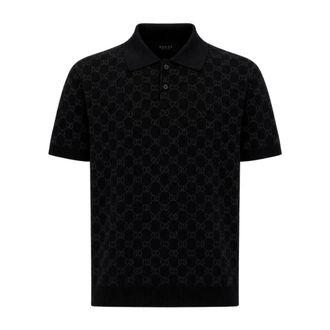 Gucci Viskose GG Jacquard Poloshirt - - Tops - Herren - Schwarzk - L