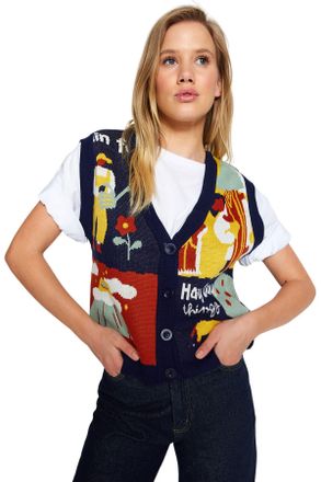 Trendyol Damen Trendyol Damen Strickjacke, Normale Passform, V-ausschnitt, Strickwaren Pullover, Merhfarbig, M EU