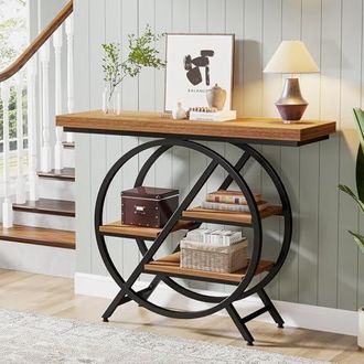 Tribesigns Table console de 100 cm avec plateau &eacute;pais, table de canap&eacute; de couloir industrielle &eacute;troite &agrave; 4 niveaux avec cadre g&eacute;om&eacute;trique en m&eacute;tal pour salon, en