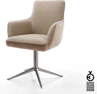 DELIFE Drehstuhl Heira-Flex mit Armlehnen Materialmix Schlamm Fu&szlig;kreuz Graphit 360&deg; drehbar Wippfunktion Taschenfederkern, Esszimmerst&uuml;hle