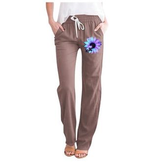 Generic Pantalon en coton et lin pour femme - Jambe large - Pantalon de plage d&eacute;t&eacute; pour femme - Confortable - Pantalon de yoga Palazzo XIYU26090, kaki, XXL