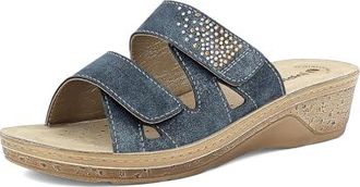 Inblu Femme Ciabatte Donna Doppia Fascia A Strappo Con Decoro A Strass, Leggero Tacco E Plantare in Pelle Multiprise, Bleu, 39 EU
