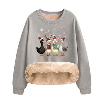 Generic Pull à capuche doublé en polaire pour femme, motif de Noël imprimé, manteau chaud dhiver à manches longues, Style 04_ Gris, L