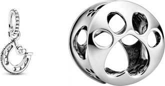 Pandora Glückshufeisen Charm-Anhänger, Sterling-Silber799157C01 & Offen gearbeiteter Hundepfotenabdruck Charm Sterling-Silber 9 x 11,5 x 11,5 mm (T/H/B)