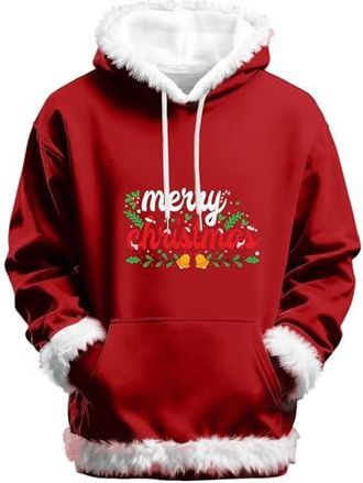 Generic Sweat à capuche de Noël pour femme - Imprimé mignon - Ample - Bordure en fausse fourrure - Pull de Noël à manches longues et col rond - Chemise moche 