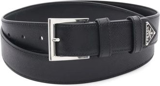 Prada ceinture à logo triangle en cuir saffiano (années 2020) - Noir