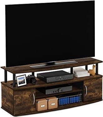 Furinno JAYA Großes Entertainment-Center für bis zu 55-Zoll-Fernseher, Amber Pine/Schwarz