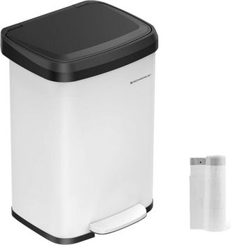 Songmics Poubelle de Cuisine, 50L, Poubelle &agrave; P&eacute;dale en M&eacute;tal avec Couvercle, Grande et Haute, Blanc