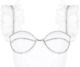 Area Area, Femme, Tops, Blanc, Taille: 34 FR Haut court bustier &agrave; volants en popeline orn&eacute; de cristaux