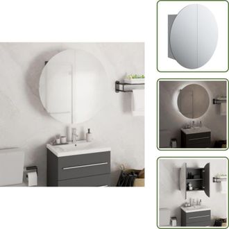 vidaXL Badezimmerschrank mit Rundem Spiegel & LED Grau 47x47x17,5 cm - Badezimmerm&ouml;bel - Badespiegel - Badschrank - Kosmetiktisch - LED-Spiegelschrank