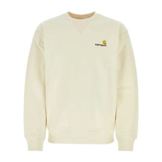 Carhartt Work in Progress Homme, Sweatshirts et sweats &agrave; capuche, Beige, Taille: XL Script Am&eacute;ricain SweaT-shirt en M&eacute;lange de Coton Ivoire